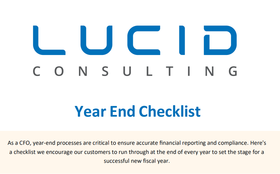 Year End Accounting Checklist for CFOs Year End Accounting Checklist for CFOs